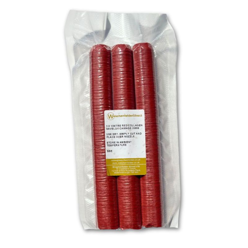 Viscofan Red Saveloy Collagen Casings 26mm, 45mtrs